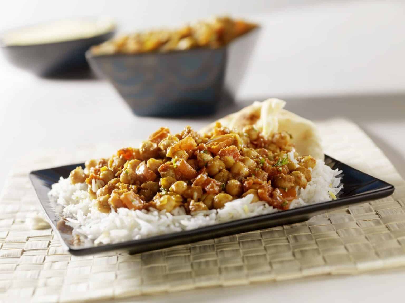 Chana Masala with Chickpeas and Naan Bread (Indian Vegetarian Dish ...